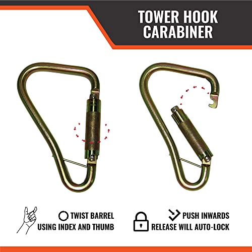 Malta Dynamics Fall Protection Carabiner Clip, High Strength Professional Grade, OSHA/ANSI Compliant (Large Tower Hook, 1 Pack)