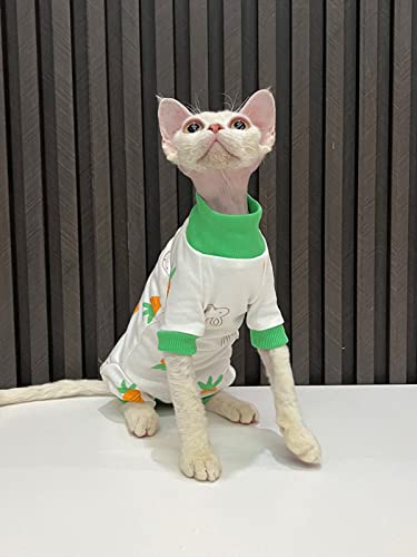 Sphynx Hairless Cat Clothes Autumn Cotton T-Shirts Four Leg Jumpsuit Base Shirts High Collar Pullover Cute Pattern Kitten Shirts Pet Clothes (L(6.6-8.8lbs), Carrot)