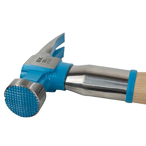 OX Tools Pro Hickory Hammer, Steel Reinforced, Claw, Framing, 22 Oz, Hickory Handle with Milled Face (OX-P083522)