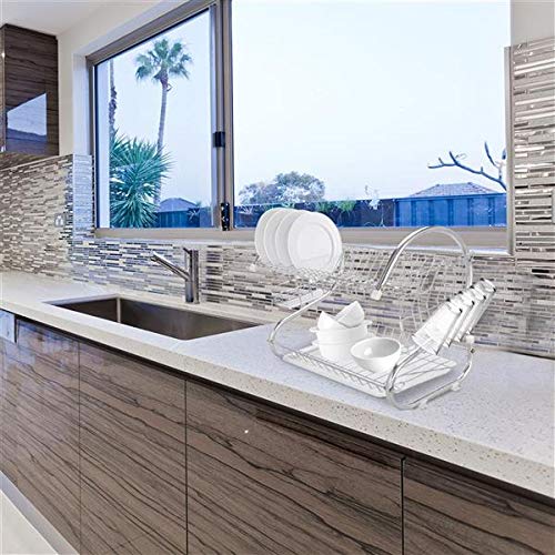 GAJUST Stylish and Sturdy S-Shaped 2-Layer Metal Dish Drainer with Utensil Holder