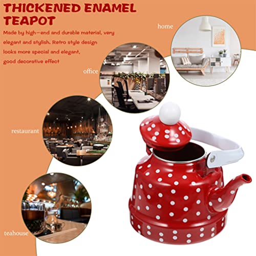 STOBAZA Tea Pot Tea Pot Tea Kettle Stovetop Ceramic Enameled Teapot Red Dot Tea Kettle Stainless Steel Water Boiling Pot for Kitchen Stovetop 1.7L Tea Pot Tea Kettle Stovetop Tea Kettle Stovetop