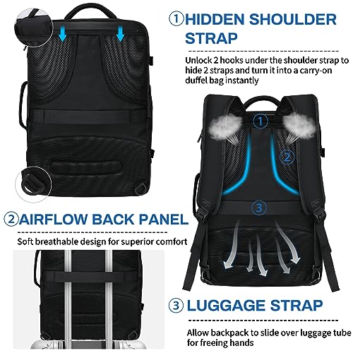 NUBILY Travel Backpack for Men Women 40L Carry on Backpack Airline Approved 17 Inch Laptop Backpack Waterproof Large Backpack Luggage Daypack Business College Weekender Overnight Backpack, Black