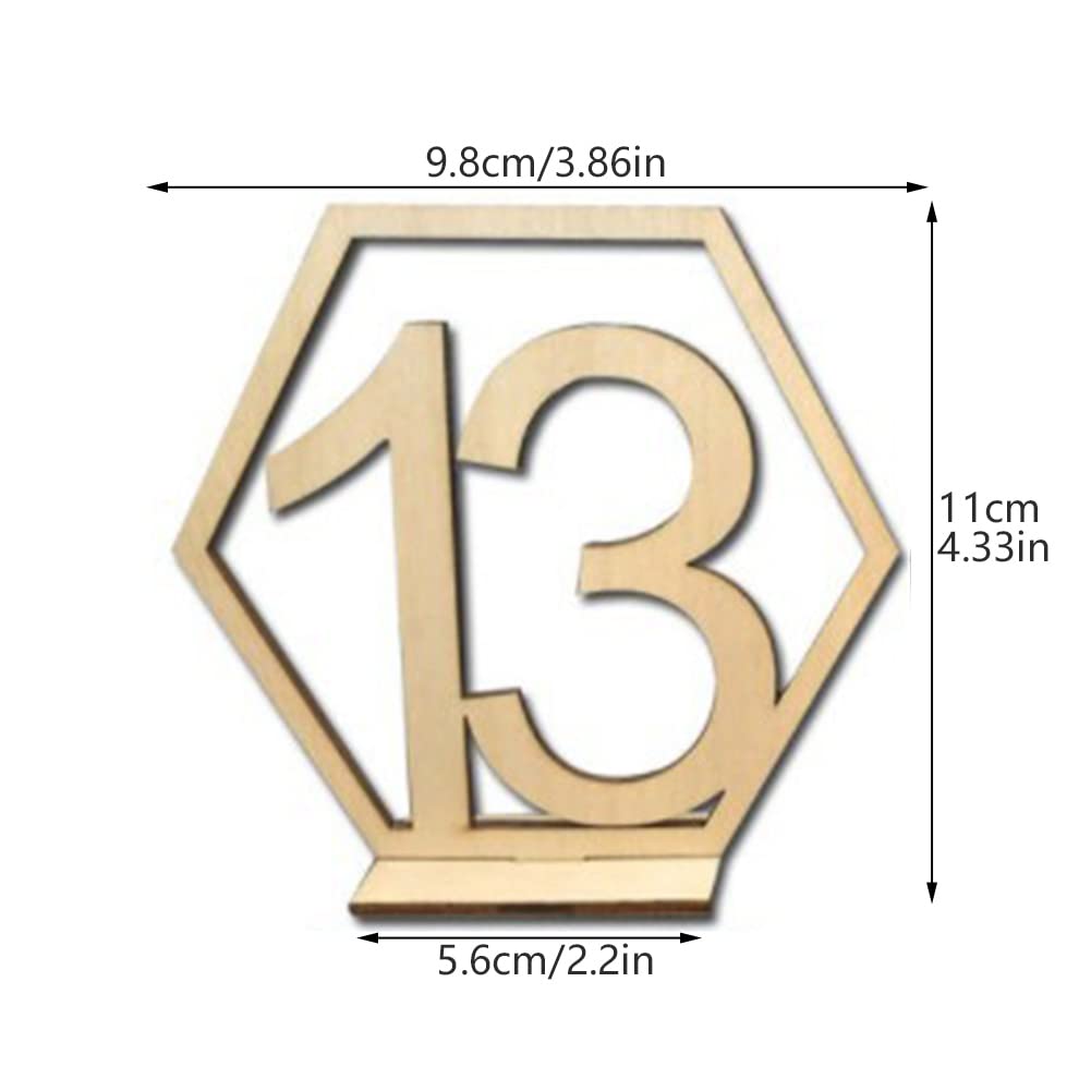 SYCOOVEN Wooden Table Numbers, 1-10 Wedding Table Numbers with Holder Base, Double Sided Hexagon Shape Perfect for Wedding, Party, Events or Catering Decoration(11-20)