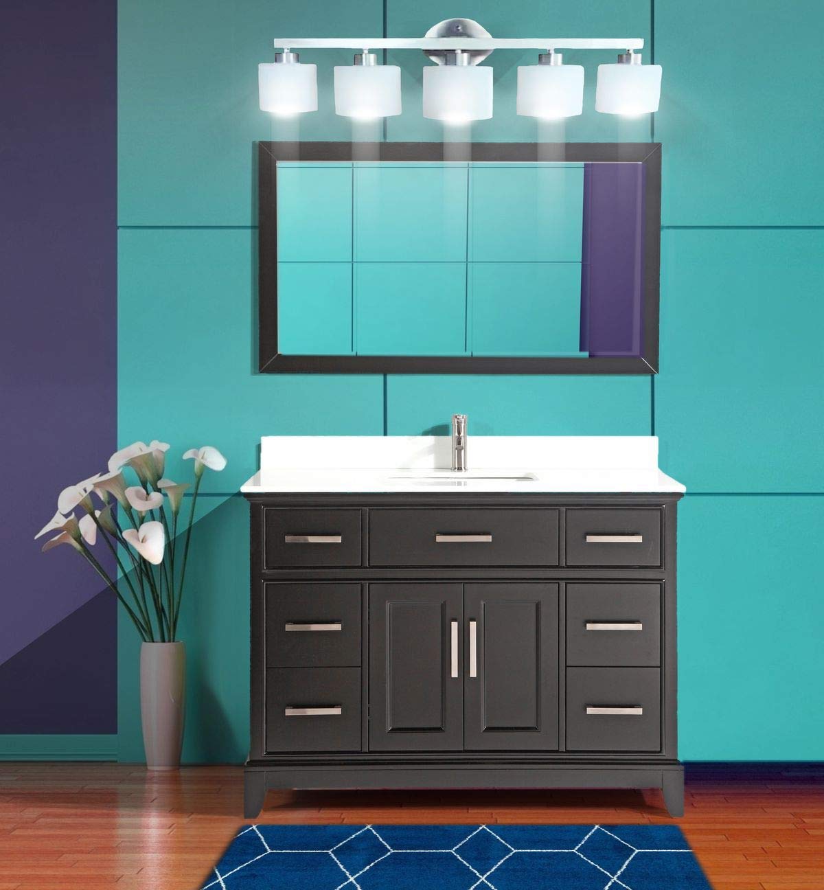 Vanity Art 48 Inch Bathroom Vanity with Sink and Mirror | Carrara Marble Stone top Storage Bathroom Organizer Cabinet with Dovetailed Drawer, Soft Closing Door, Brushed Nickel Handles, VA1048-E