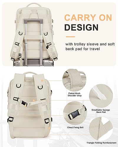 winspansy Carry on Backpack,Travel Backpack for Women Men Airline Approved Personal Item Size Hiking Gym Backpack Weekender Casual Daypack Backpack Waterproof Bag with Shoe Compartment, Beige