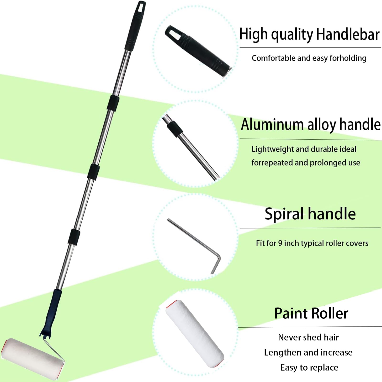 Paint Roller,6 FT Brush kit Multi-Function Paint Roller kit with House Paint Roller Brush Stainless Steel Pole, Deck Stain Brush, Mural Brush for Decking Paints, with 2 Paint Roller Covers