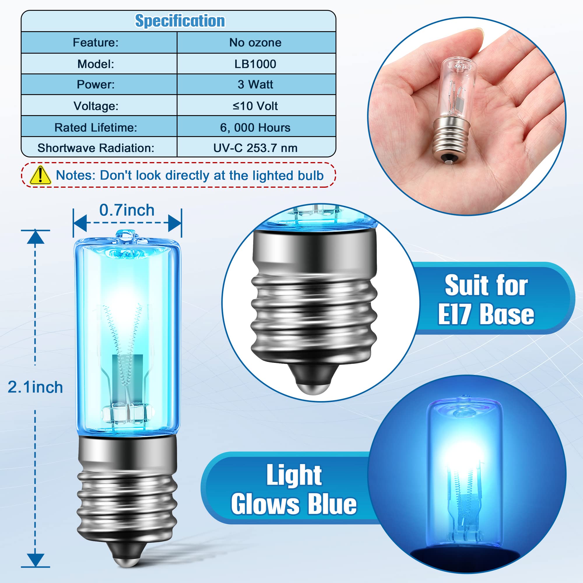 Qualirey 6 Pack LB1000 UVC Replacement Light Bulbs Compatible with GermGuardian GG1100W, GG1000, GG1100B, GG1000CA, LB-1000, GGH200, 661000CA Air Purifier 3W 10V UVC Lamp Bulb