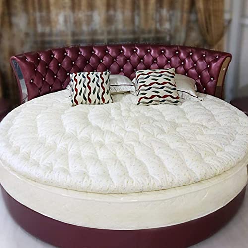 Round Mattress Topper- Quilted Comfort Pad with Solid Color Cover and 100% Cotton Fill Weight 2KG,White-Diameter200cm(79inch)