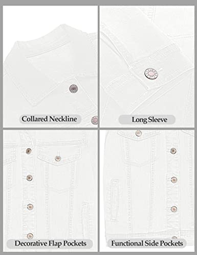 Vetinee Women's White Jean Jacket Women Basic Stretch Fitted Casual Button Down Truker Denim Jacket Long Sleeve Pockets Jean Coat Large Size 12 Size 14