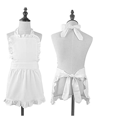 Love Potato Pure Cotton White Apron Children Cooking Apron Princess Ruffle Apron for Kids 4-7 Years Old
