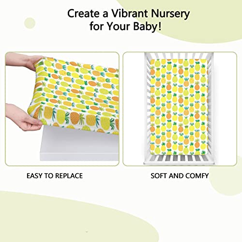 Pineapple Themed Fitted Mini Crib Sheets,Portable Mini Crib Sheets Soft & Stretchy Fitted Crib Sheet-Baby Crib Sheets for Girl or Boy,24β x38β,Multicolor