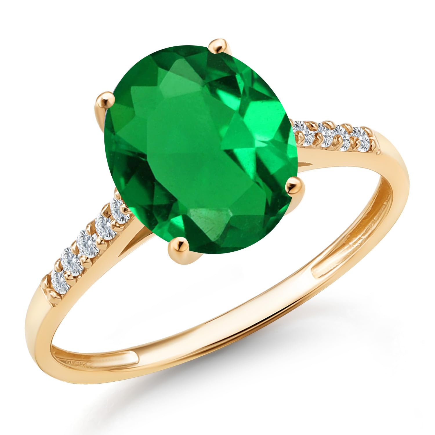 Gem Stone King 10K Yellow Gold 10X8MM Oval Gemstone Birthstone & White Diamond Engagement Ring | Yellow Gold Ring For Women | Available in Size 5-9