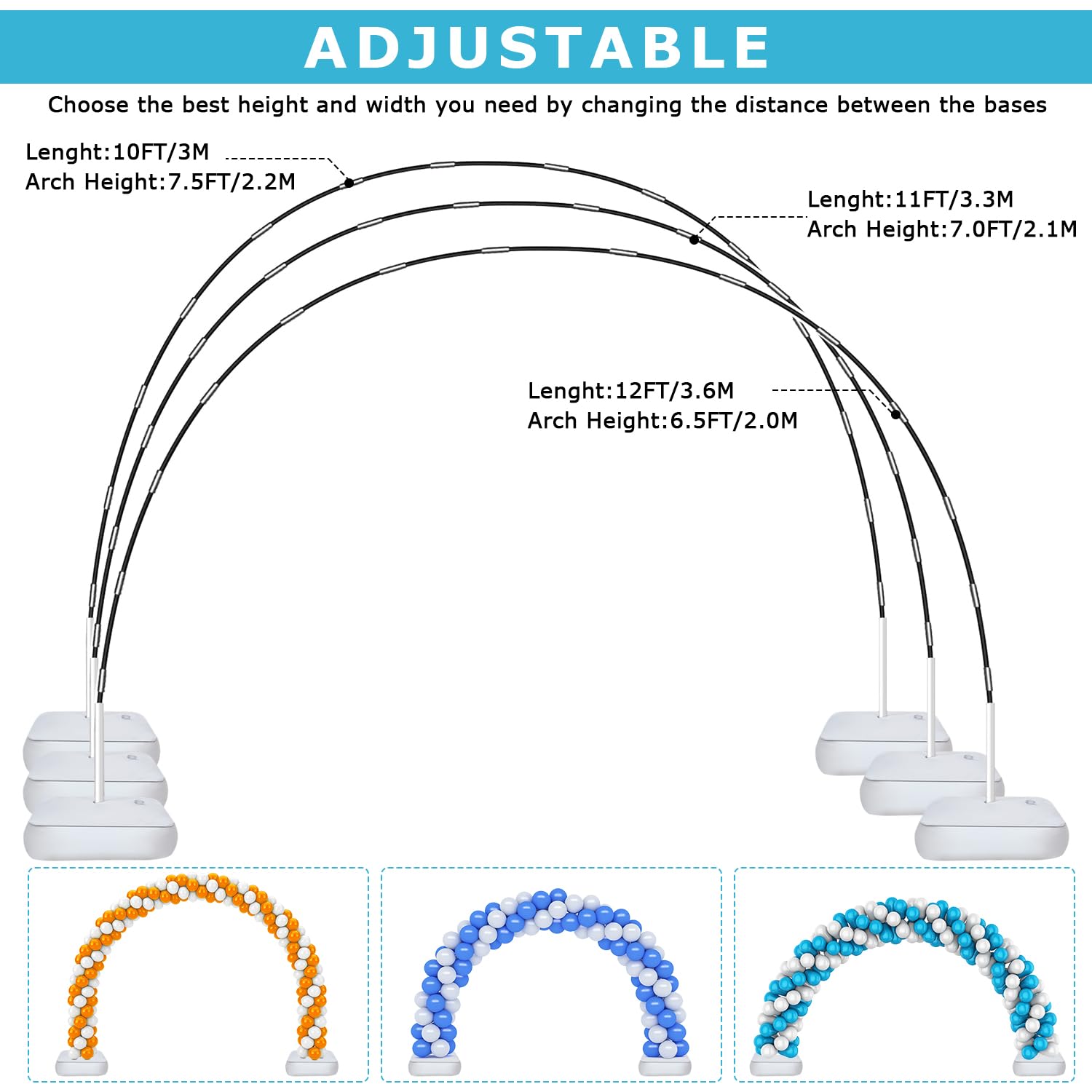 VETOGETHER Updated Balloon Arch Kit, 21ft Adjustable Balloon Arch Stand with Base in 9FT Width and 10FT Height, Threaded Design Balloon Arch Frame for Birthday Baby Shower Party Ballon Arch Kit