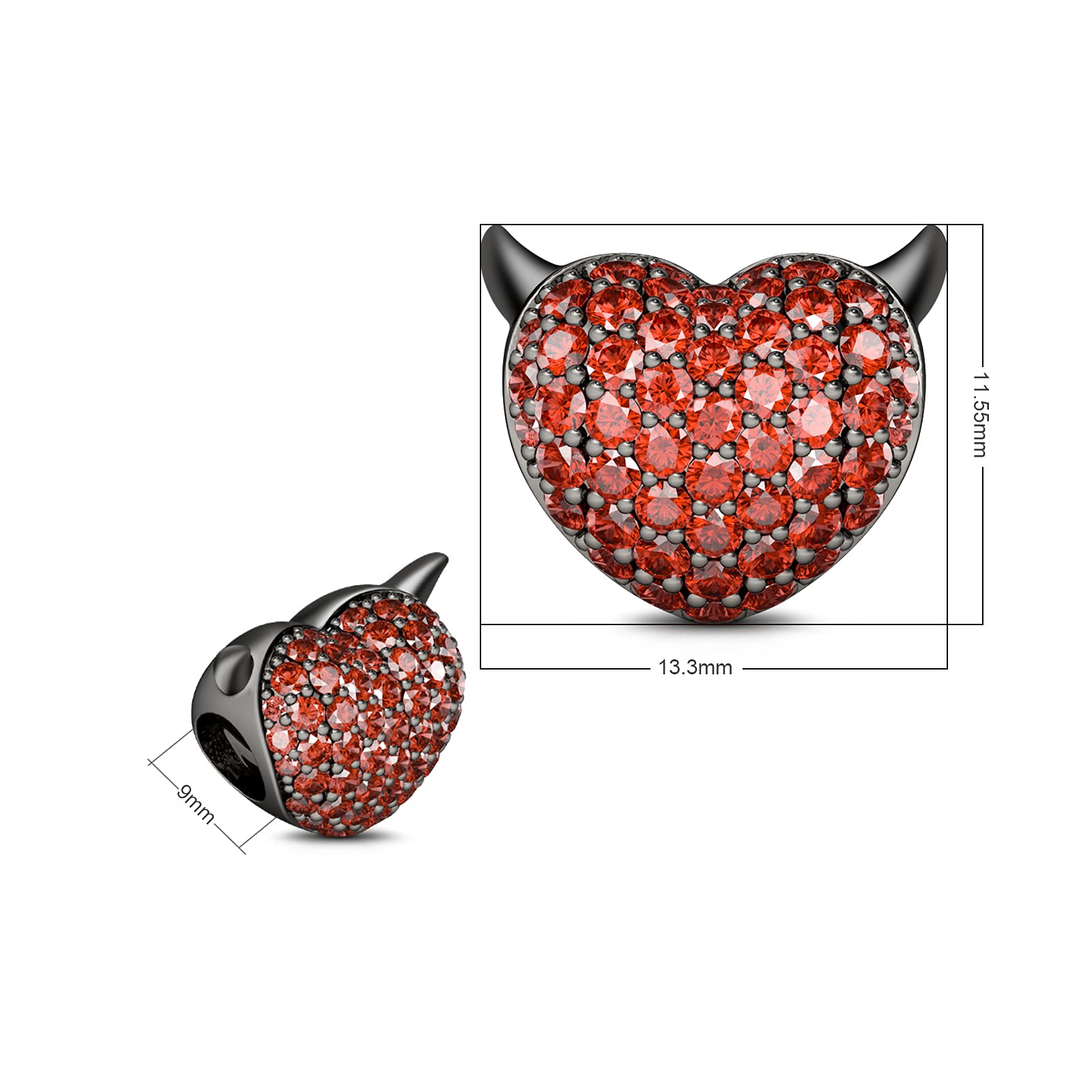 GNOCE Devil‘s Heart Charm Bead 925 Sterling Silver Charms Fits Women's Charm Bracelet/Necklace Jewelry For Birthday Gift
