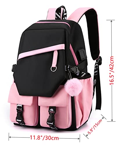 SPIRTUDE Anime backpack Nezuko Backpack Laptop Backpacks with USB Charging Port Travel Bag Daypack Cosplay Backpack (Pink)