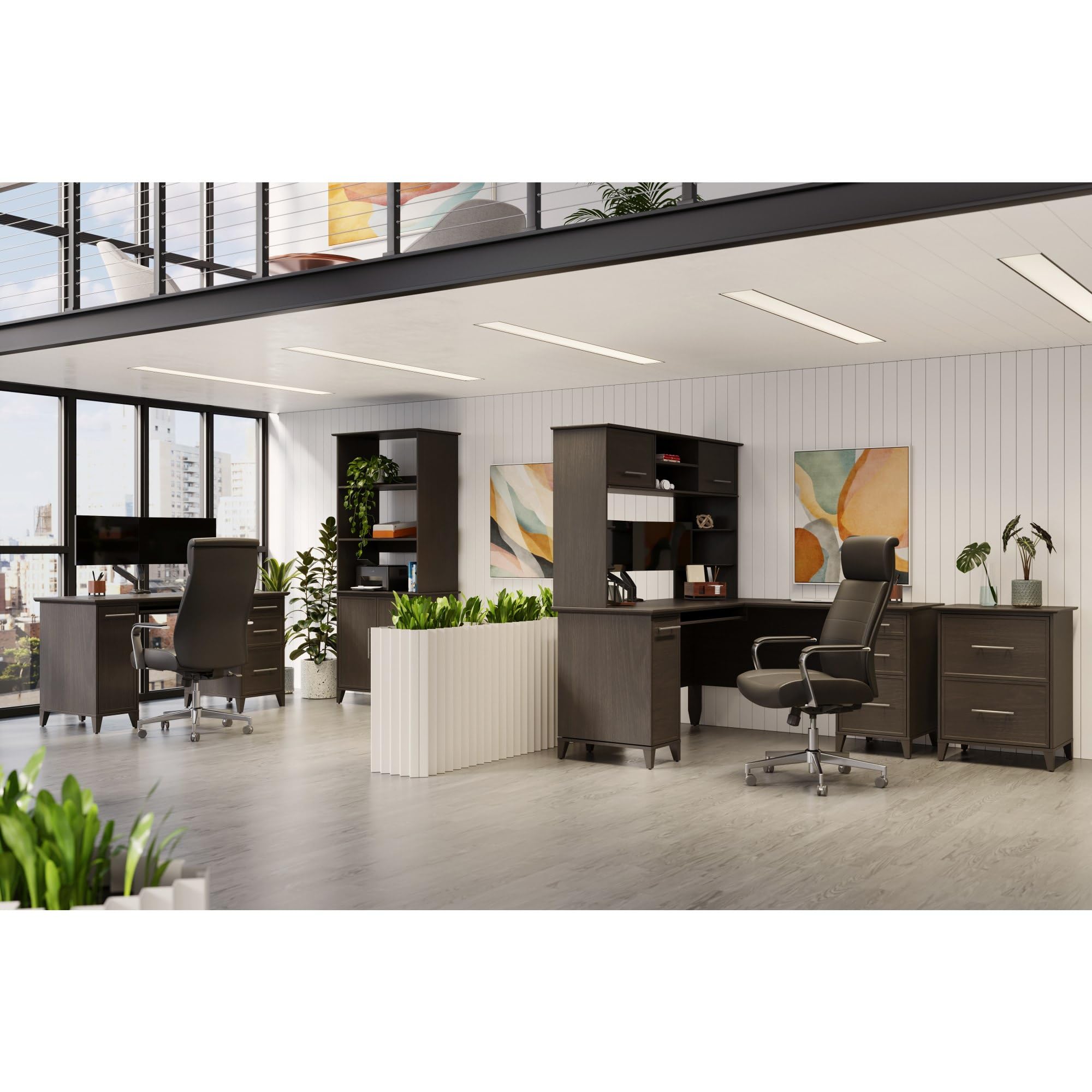 Realspace® Koru 60"W L-Shaped Corner Computer Desk with Integrated Power & Charging, Natural Oak