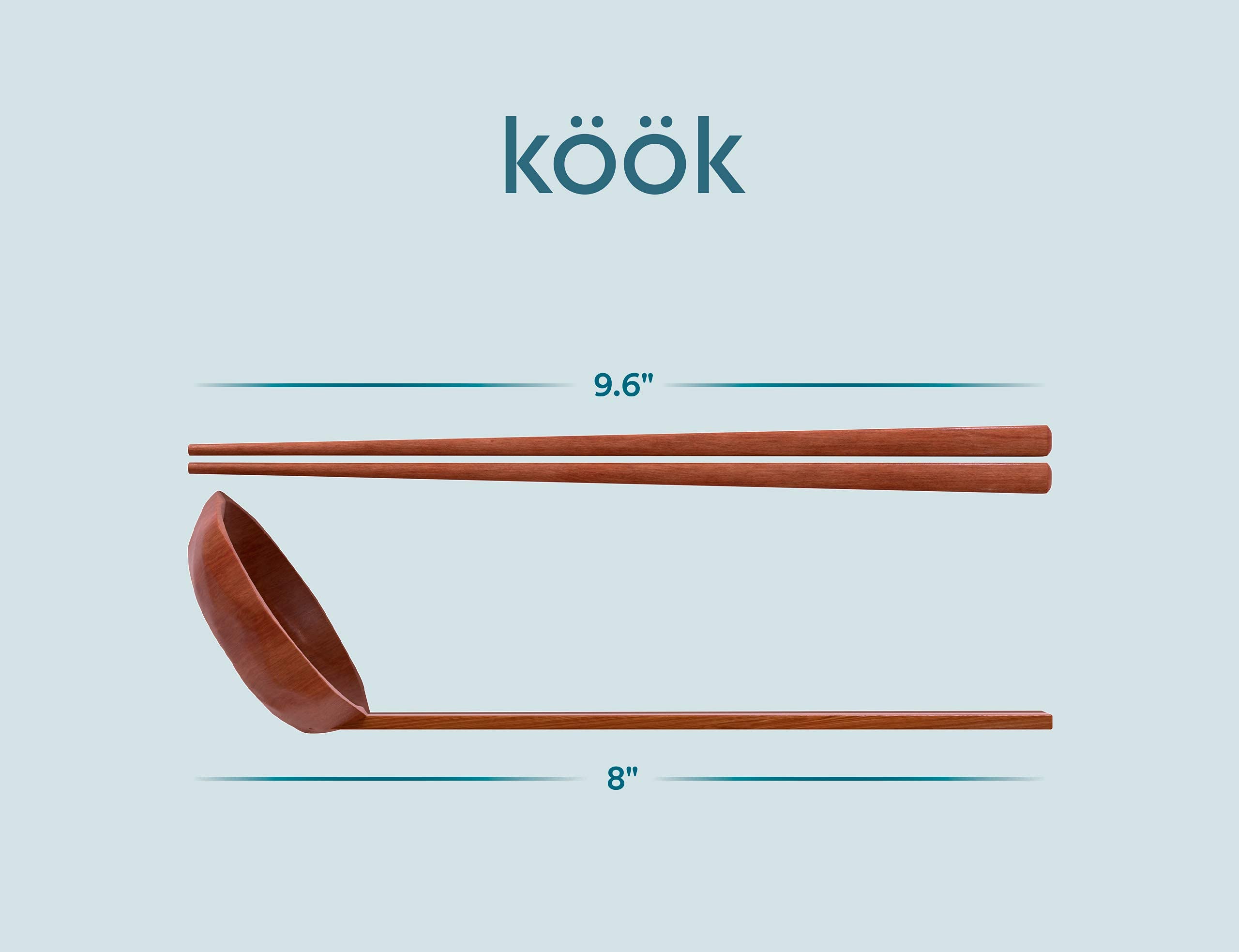 KooK Ceramic Japanese Ramen Bowl Set, with Wooden Spoons and Chopsticks, Noodle Soup Bowl, Microwavable, for Udon Soba Pho Asian Noodles, 60 oz, Black/Red, Set of 2