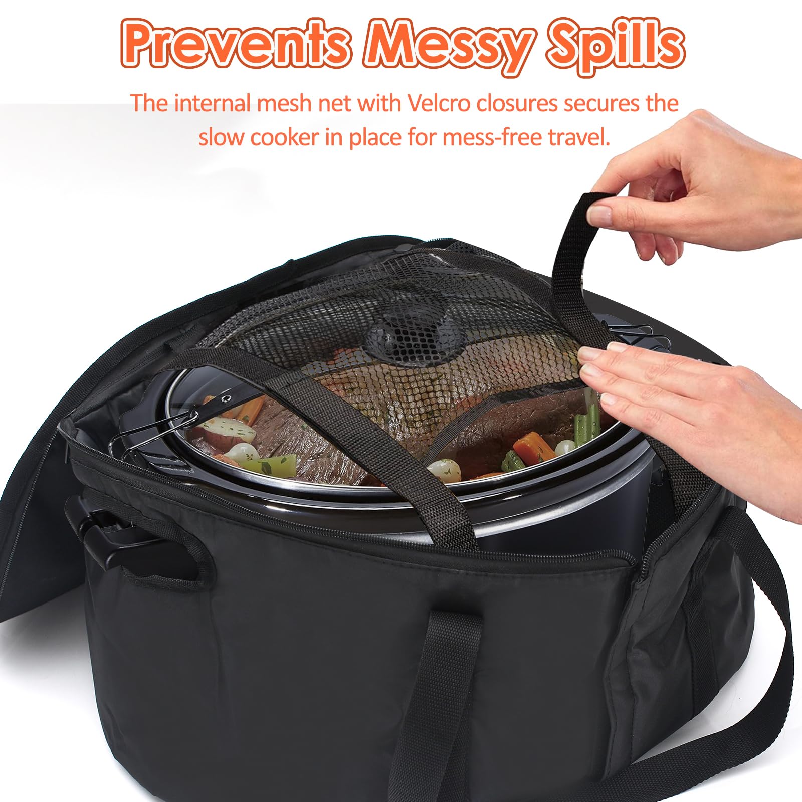Portable Slow Cooker Travel Bag, Insulated Carrier Case for Most 4, 5, 6, 7, 8 Quart Crock, Internal Mesh Net Holds Pot in Place, Slow Cooker Carrier