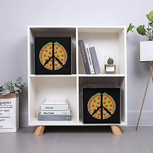 Peazza PU Leather Collapsible Storage Bins Canvas Cube Organizer Basket with Handles