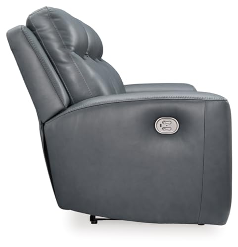 Signature Design by Ashley Mindanao Contemporary Leather Match Upholstered Power Reclining Sofa with Adjustable Headrest and USB Ports, Gray