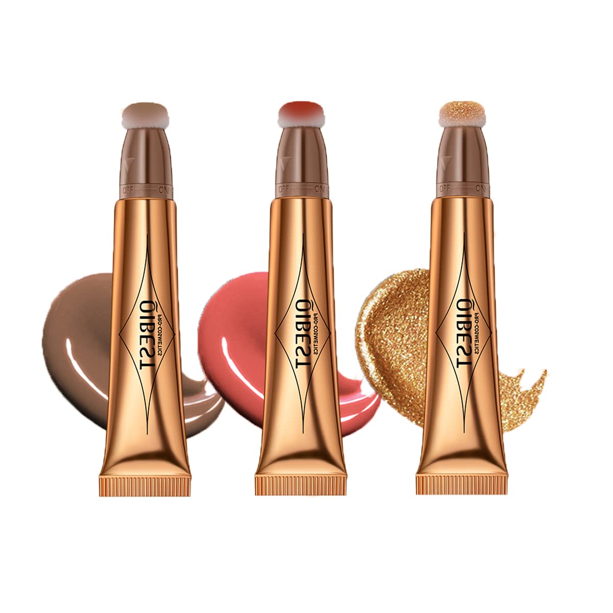 Pakivs 3 Pcs Cream Contour Sticks with Cushion Applicator,Shades with Highlighter & Blush Pen,Waterproof Easy to Create 3D Face Makeup