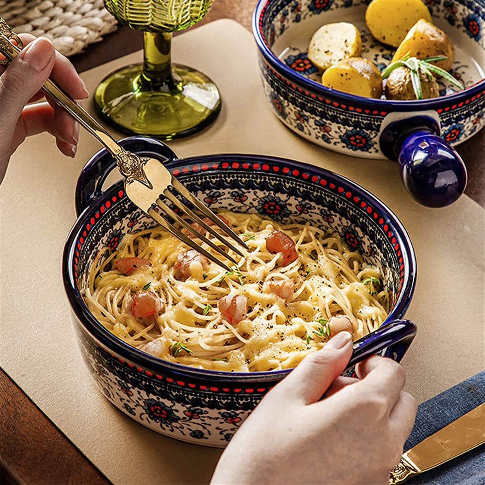 Large Serving Soup Bowl with Handles, Stackable Bowls for Soup, Cereal, Oatmeal, French Onion Soup Oven Microwave Dishwasher Safe (Color : Plum bossom)