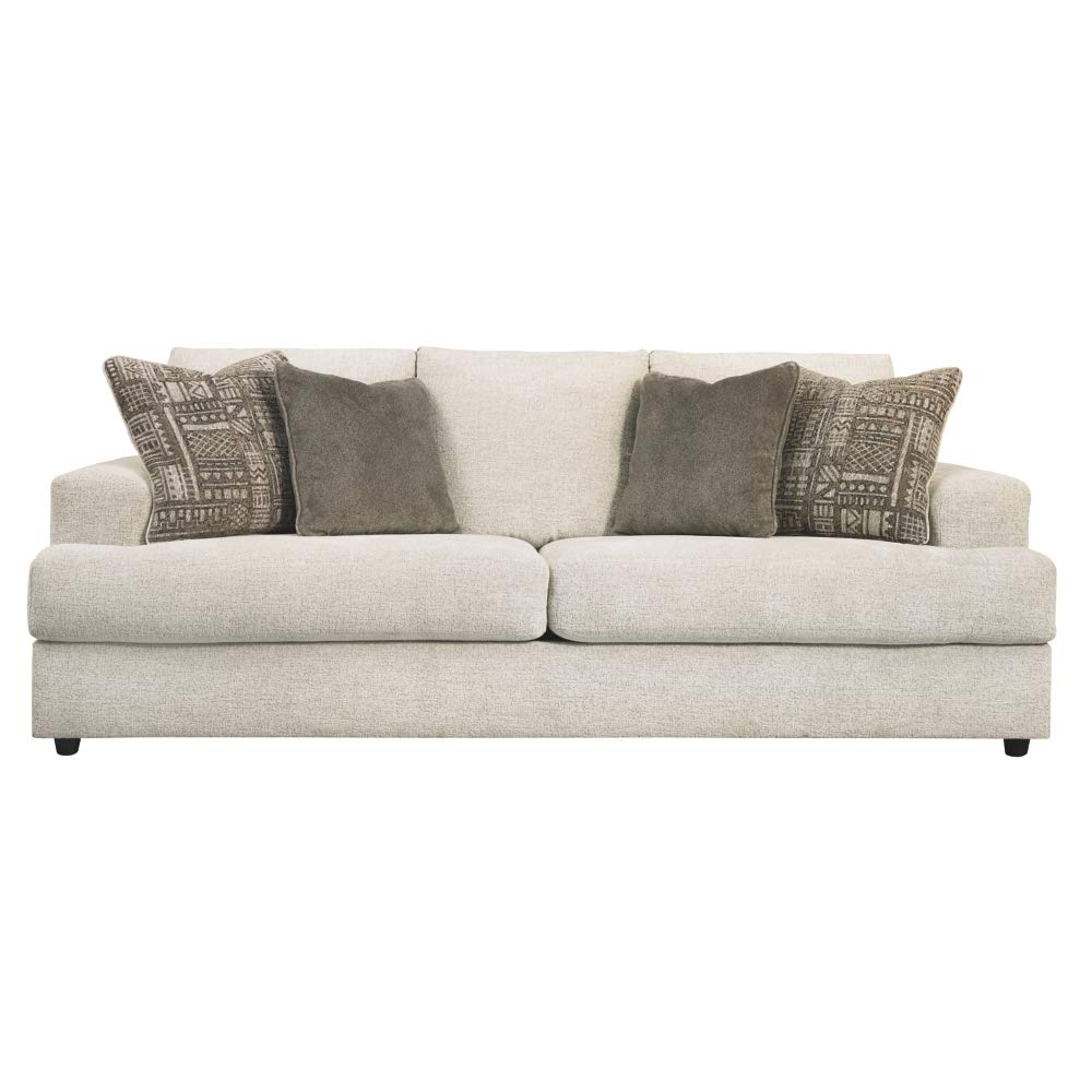 Signature Design by Ashley Soletren Contemporary Chenille Queen Sofa Sleeper with 4 Accent Pillows, Off-White