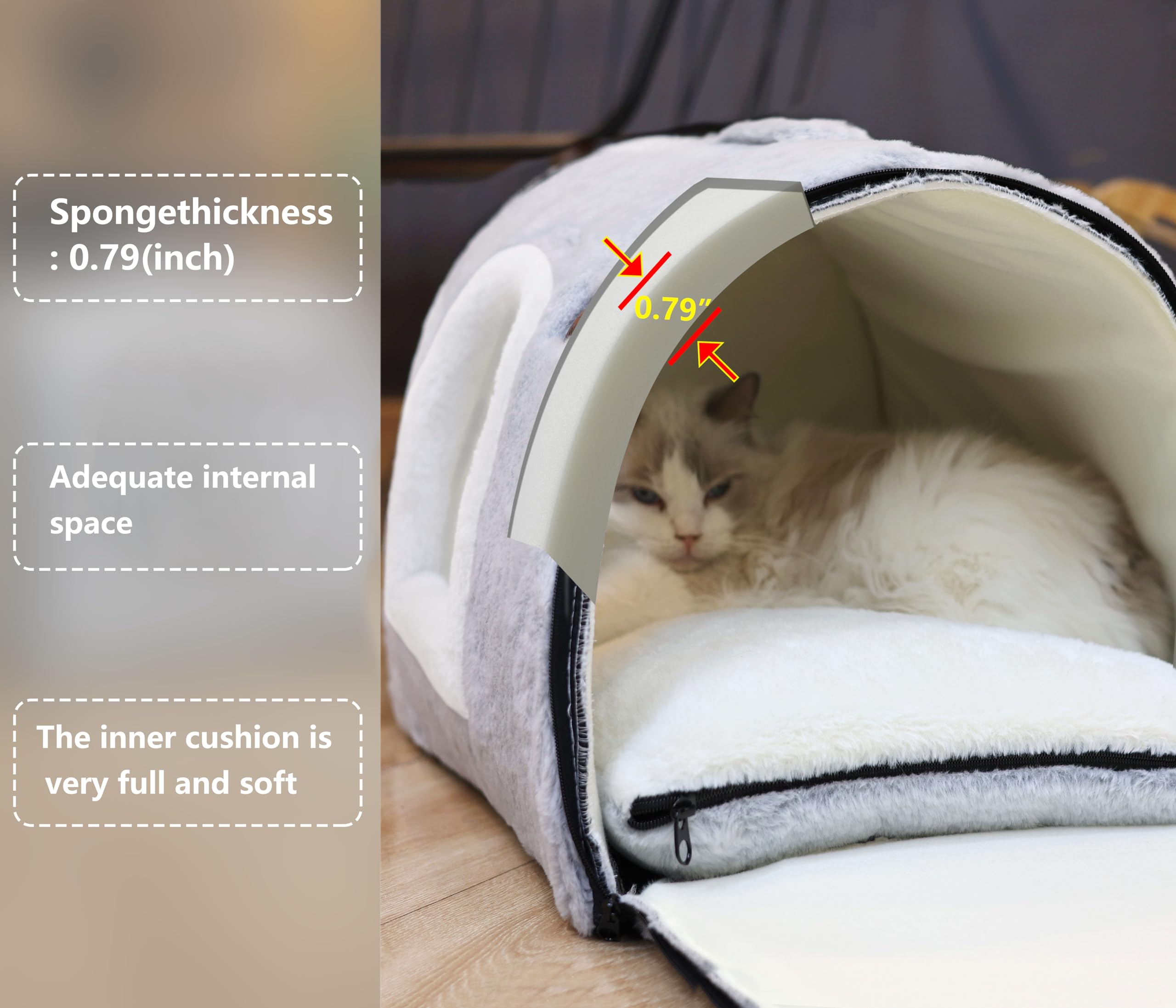 OMLIVLIES cat Bed cave-cat beds for Indoor Cats,Soft and Comfortable Cute cat Bed,cat House,with Removable Washable Cushioned Pillow,Enclosed cat Bed,Kitty cat hut、Hideaway,Small Dog Tent Grey