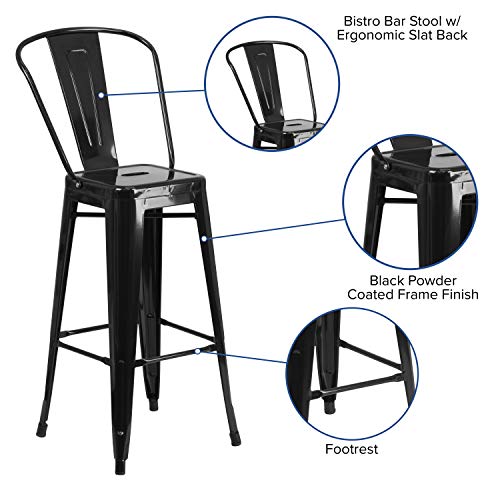 Flash Furniture Lily Commercial Grade 4 Pack 30" High Black Metal Indoor-Outdoor Barstool with Removable Back