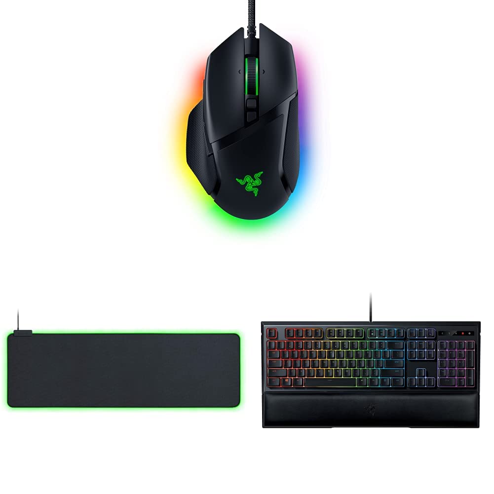 Razer Basilisk V3 Customizable Ergonomic Gaming Mouse - Classic Black & Goliathus Extended Chroma Gaming Mousepad, Classic Black & Ornata Chroma Gaming Keyboard: Hybrid Mechanical Key Switches