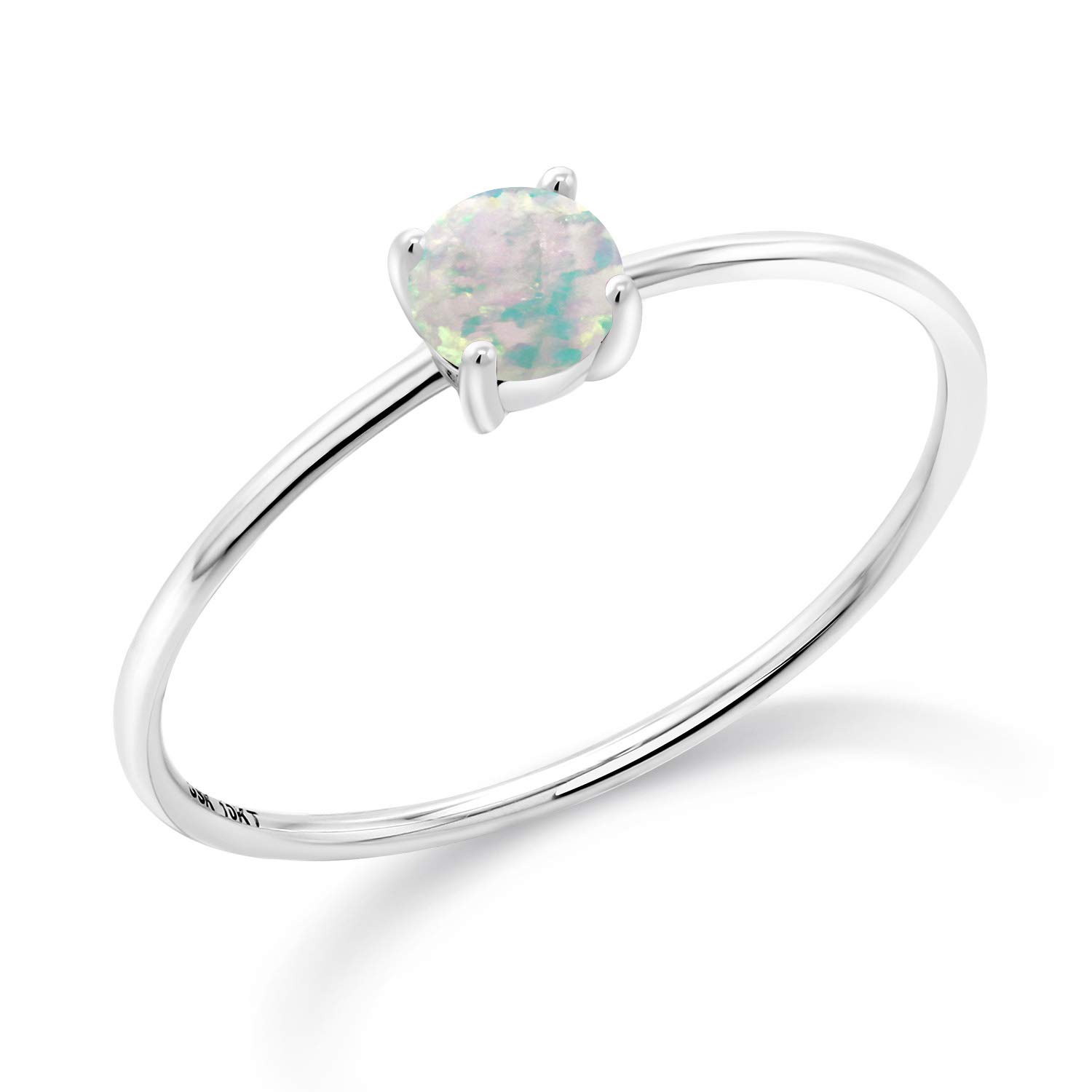 Gem Stone King 10K White Gold Gemstone Birthstone Engagement Ring | Round 4MM | Wedding Engagement Solitaire Anniversary Promise Ring For Women | Available In Size 5, 6, 7, 8, 9
