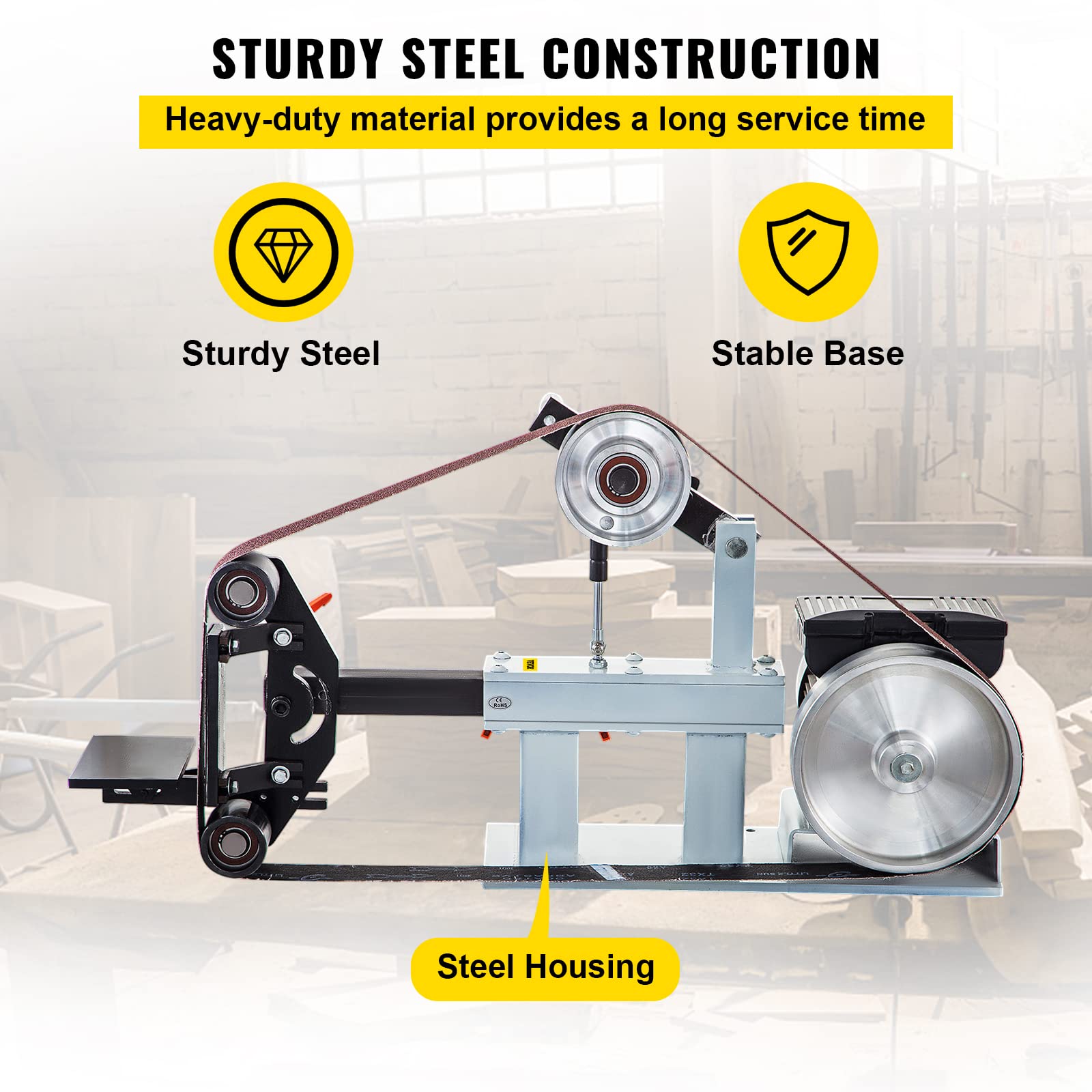 VEVOR 2" x 82" Belt Grinder, 2HP 1500W, 3 in 1 Constant Speed Belt Disc Sander with 3 Grinding Wheel, 110V Bench Sander with 12-inch Wheel and Flat Platen Tool Rest for Knife Making