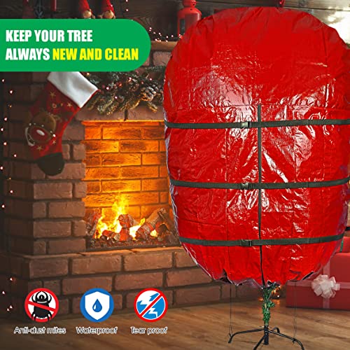 ProPik Upright Christmas Tree Storage Bag - Fits 7.5 Ft. Xmas Tree - Heavy Duty Polyethylene, Waterproof Bag for Christmas Tree Storage - Reusable, Adjustable, Zipper Closure, Ergonomic Handles for Transportation (7.5ft, Red)