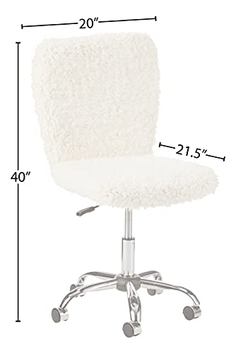 Urban Lifestyle Mongolian Faux Fur Task Chair, Adjustable, 28D x 19W x 34H in For Office, Ivory