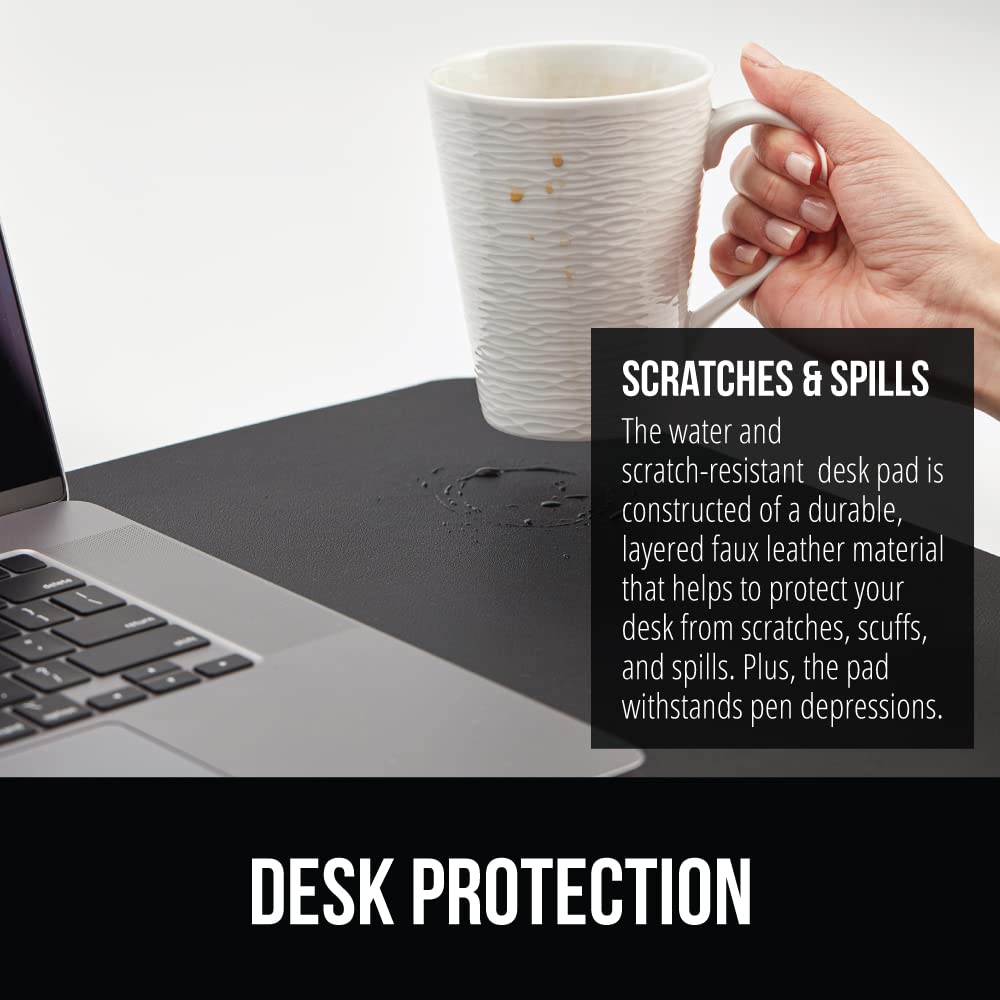 Gorilla Grip Desk Mat, Non Slip and Heat Resistant Mouse Pad, Soft PU Leather Pads, Dual Sided Blotter, Desktop Protector Covers for Home Office Keyboard Laptop Computer and Writing, 35.4x17, Gray
