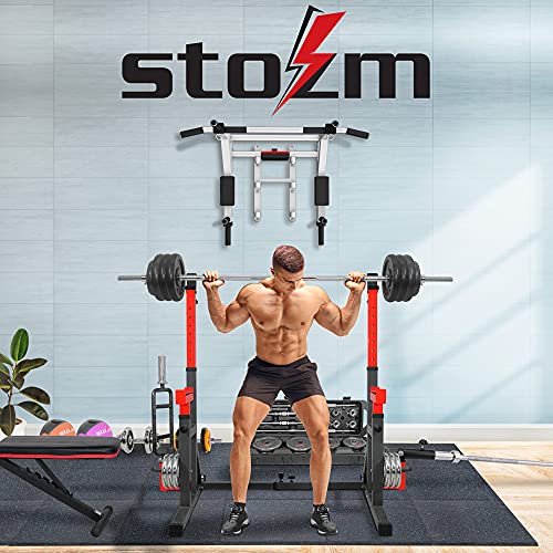 STOZM Combo Barbell Rack & Adjustable Weight Bench (Red)