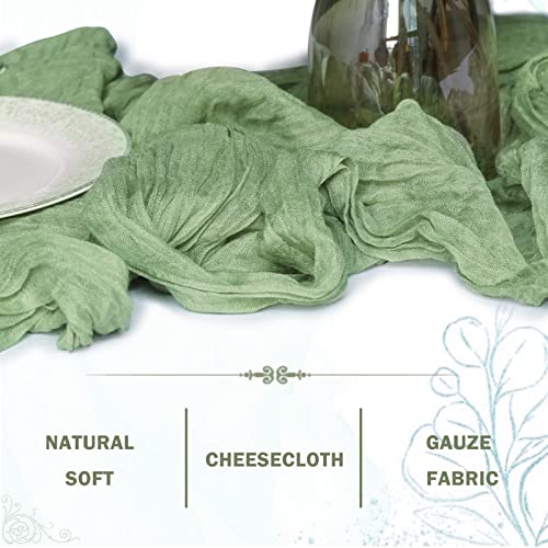 Vibera Cheesecloth Table Runner 35 x 157 inches Long Sage Green Table Runners for Wedding Birthday Party Gauze Table Runner for Bridal Shower Baby Shower Decorations(1 Pack)