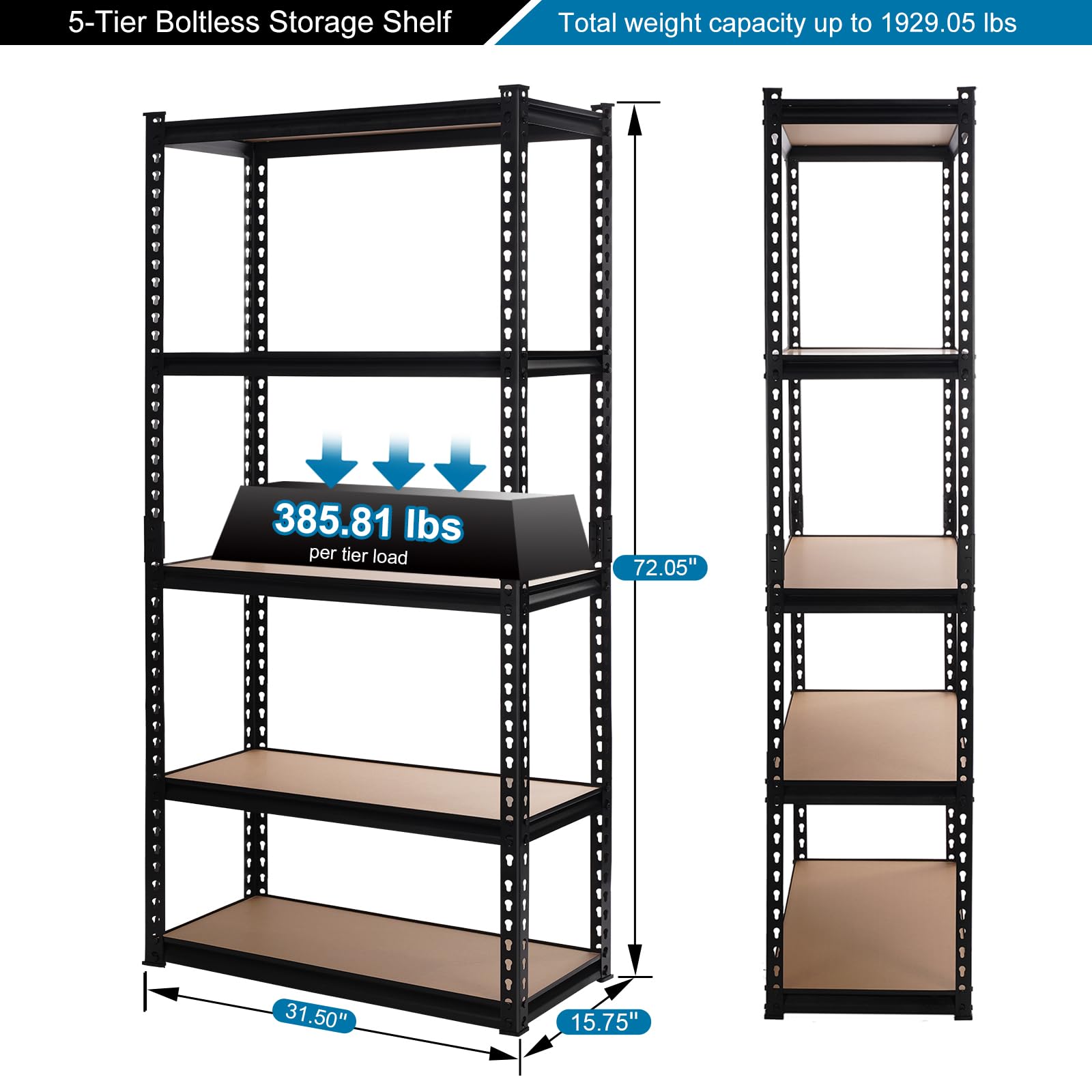PACHIRA E-Commerce 5 Tier Storage Shelves 31.5" W x 15.75" D x 72" H, Adjustable Metal Shelving Heavy Duty Garage Shelving Unit Utility Rack Shelf for Storage Warehouse Pantry Closet, Black