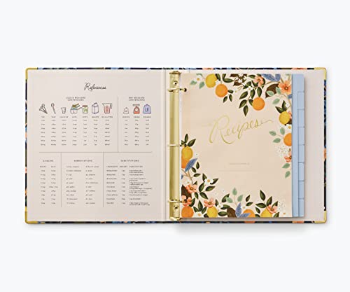 RIFLE PAPER CO. Citrus Grove Recipe Binder - 16 Tabbed Dividers, 10 Clear Recipe Card Sleeves, 1" Three-Ring Style, 11.5"L x 9.75"W, Double-Sided Pocket Folder and Adhesive Labels, Reinforced Corners