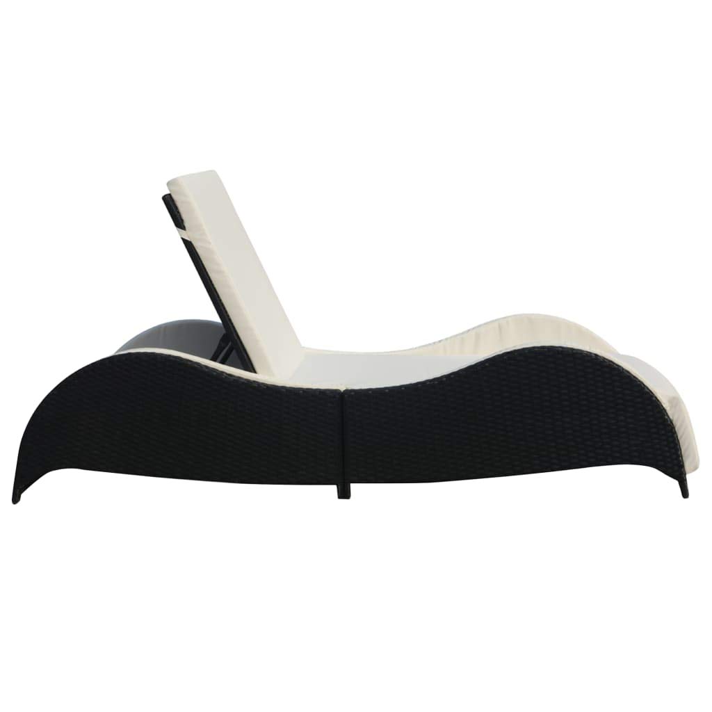vidaXL Sun Lounger with Cushion, Black Poly Rattan - Stylish and Comfortable Patio Furniture with Adjustable Backrest and Weather-Resistant Material