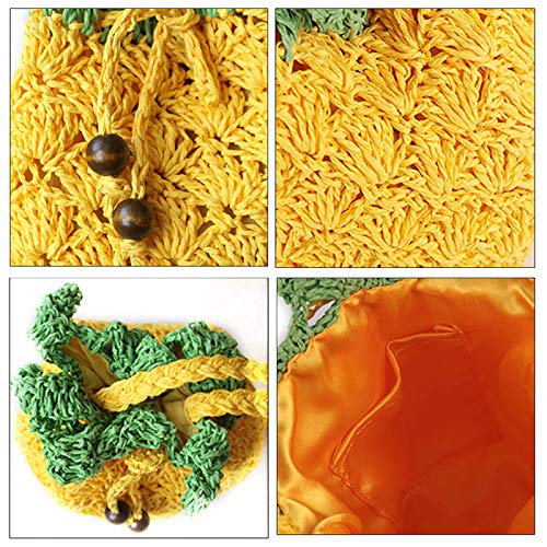 Goclothod Mini Handbag Cute Fruit Straw Cross-body Bag Weave Summer Beach Travel Satchel Shoulder Bag Phone Pouch Coin Purse (Pineapple)