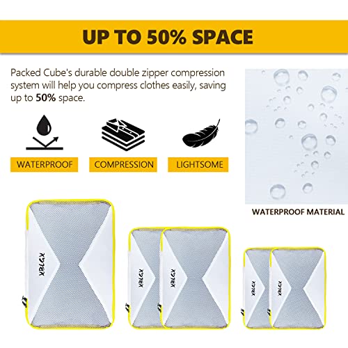 XBLGX Packing Cubes for Suitcases 5-Pcs Travel Luggage Packing Organizers Set with Laundry Bag & Shoe Bag(White/Yellow)