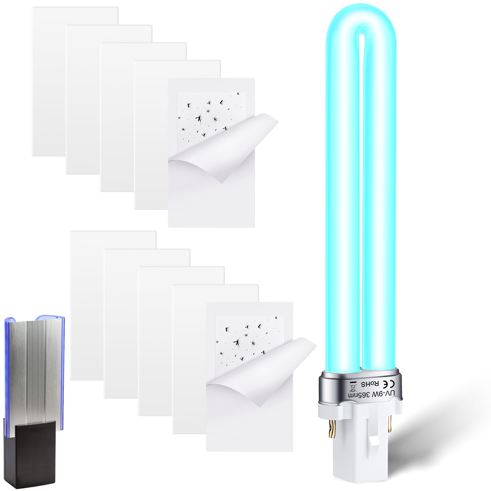 Qualirey 9W 21050 Replacement Bulb and Glue Boards Kit Compatible with Dynatrap/Dt3009/Dt3019/Dt3039/Gardner/FlyWeb Classic Light, UV Replacement Light Lamp for Indoor Flying Insect Trap(1 Pack)