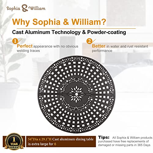 Sophia & William 6-Person Round Cast Aluminium Outdoor Dining Table, Patio Bistro Table with 2.2" Umbrella Hole for Porch Backyard, Bronze