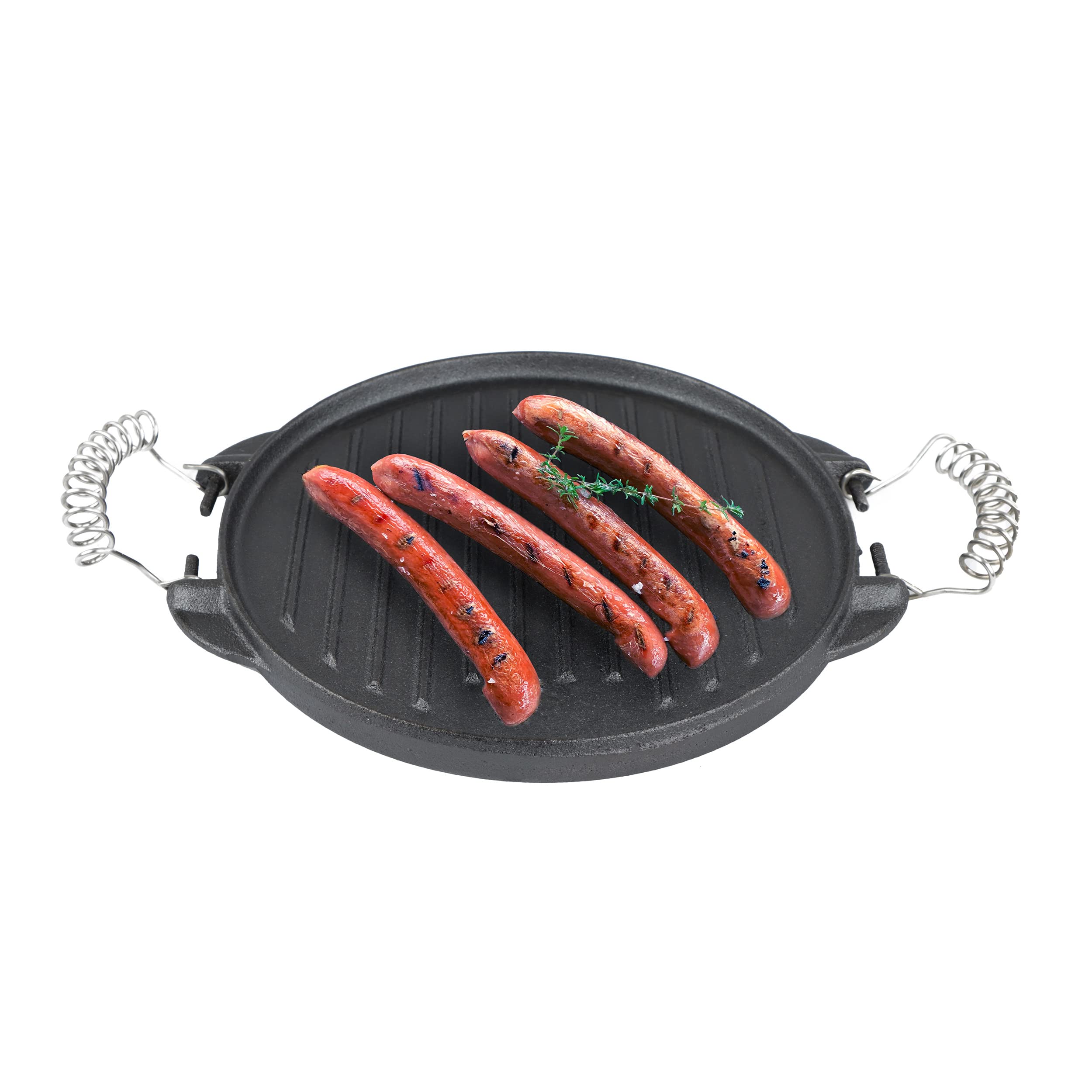 Lot45 Cast Iron Grill Pan, 10in - Cast Iron Grill Pans for Stove Tops, Grilling Cookware Dual-Sided Griddle for Camping