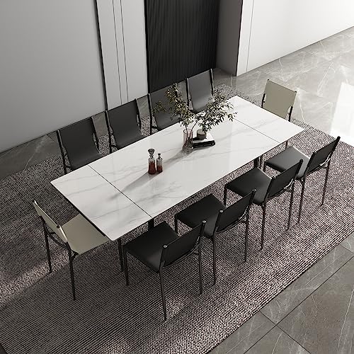 Luck Live 62.9'' to 94.4'' Extendable Dining Tables for 4 to 8 - New sintered Stone Material Rectangle Dining Table -High Hardness,White, Easy