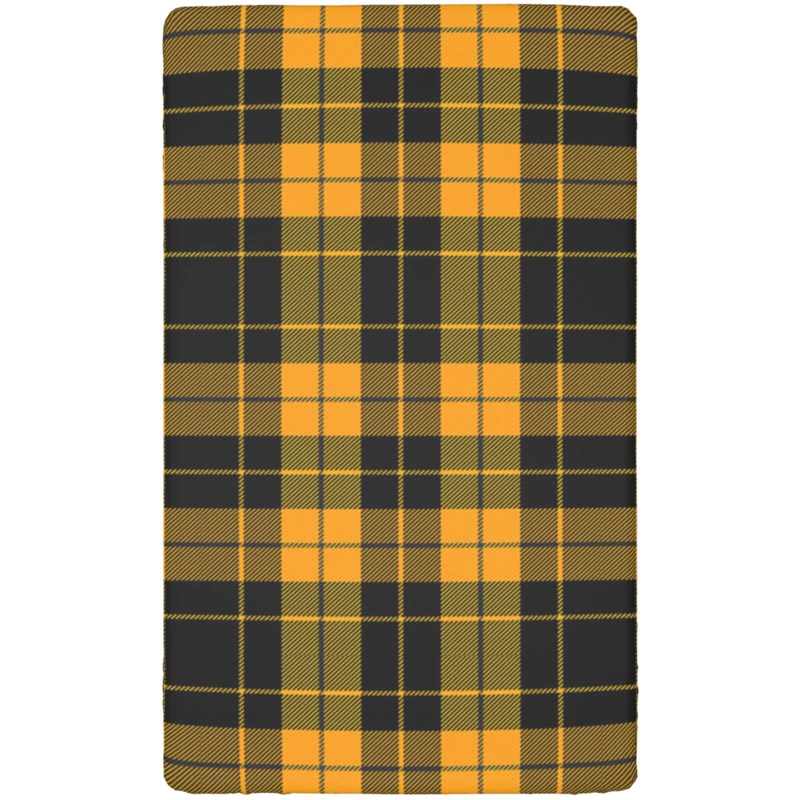 Plaid Themed Fitted Mini Crib Sheets,Portable Mini Crib Sheets Soft Toddler Mattress Sheet Fitted-Baby Crib Sheets for Girl or Boy,24“ x38“,Black and Orange