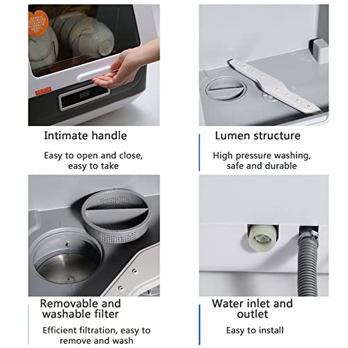 Qiucenmium Countertop Dishwasher, Portable Dishwasher 360° Dual Spray, 3 Washing Programs, 75°C Hot Air Drying, Compact Dishwashers for Small Apartments, Dorms