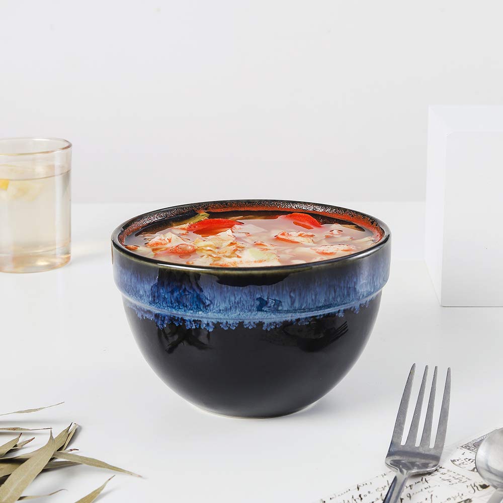 KOOV Porcelain Large Soup Bowl Microwave Safe, 26 Ounce Cereal Bowl, Ceramic Bowls For Oatmeal, Noodle, Breakfast Bowl, Baking Bowl Reactive Glaze Set of 4 (Nebula Blue)
