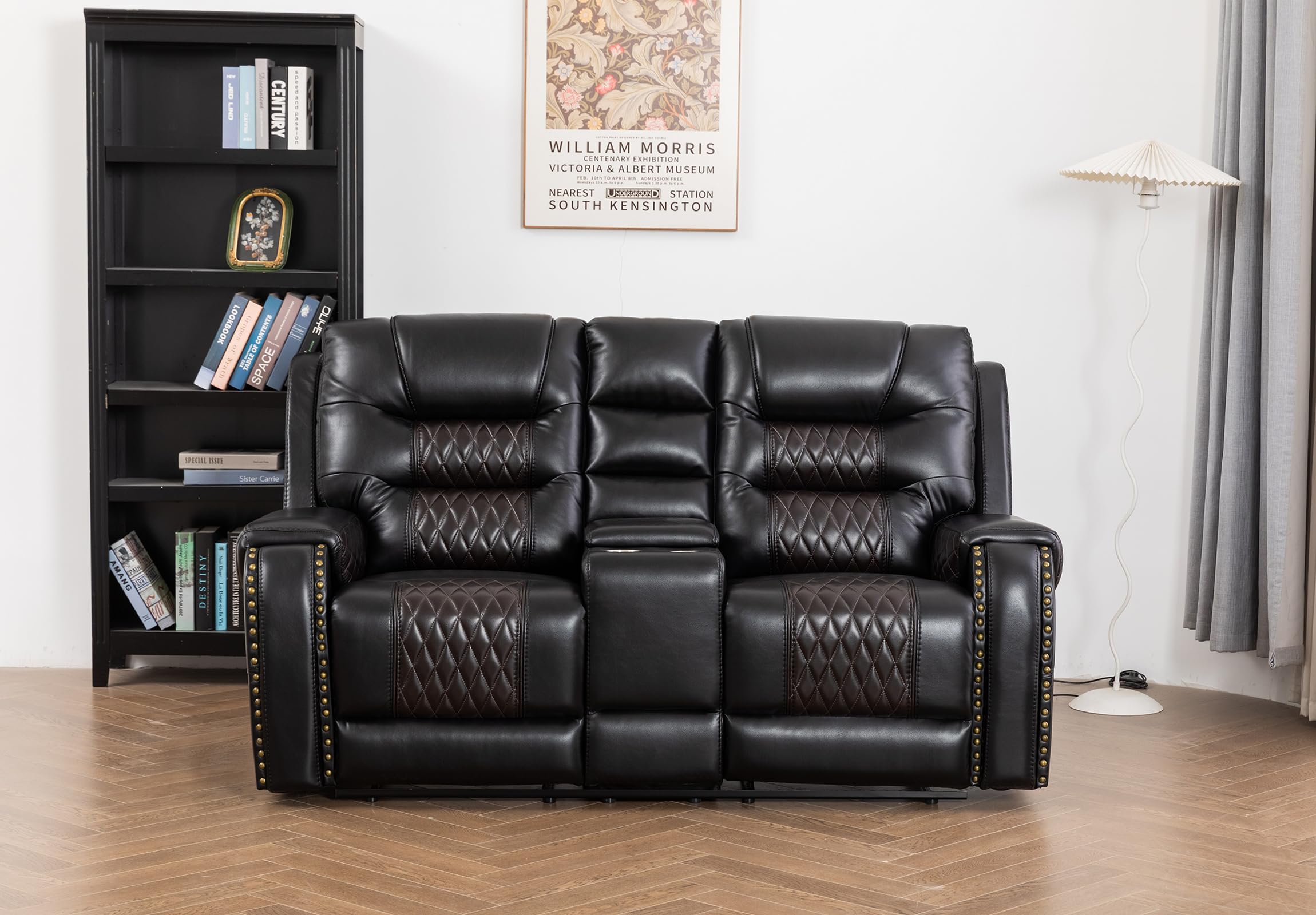 Sectional Manual Recliner Loveseat Couch with Console Table Storage Cup Holders for Living Room Home Theater